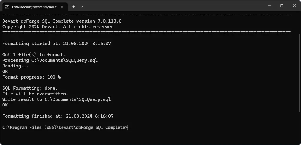 Using the Command Line Wizard in dbForge SQL Complete
