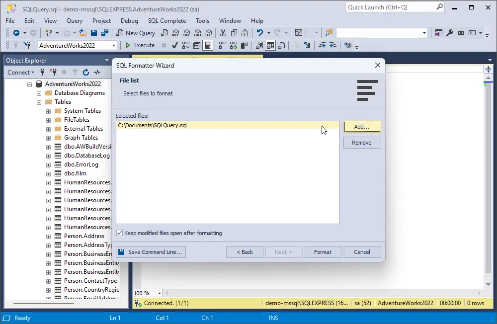 Using the Command Line Wizard in dbForge SQL Complete
