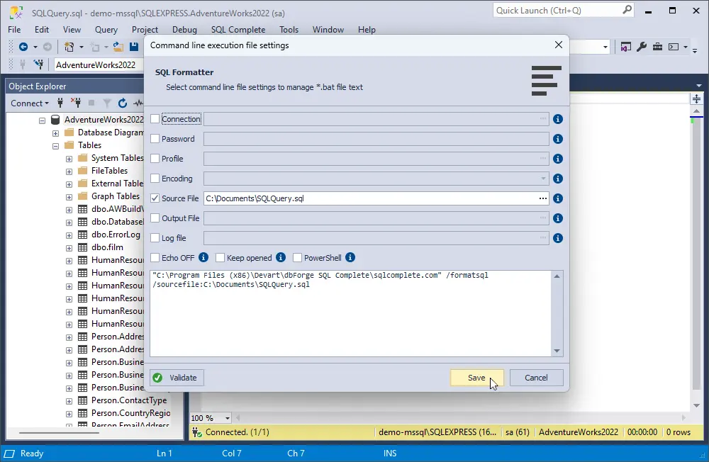 Using the Command Line Wizard in dbForge SQL Complete